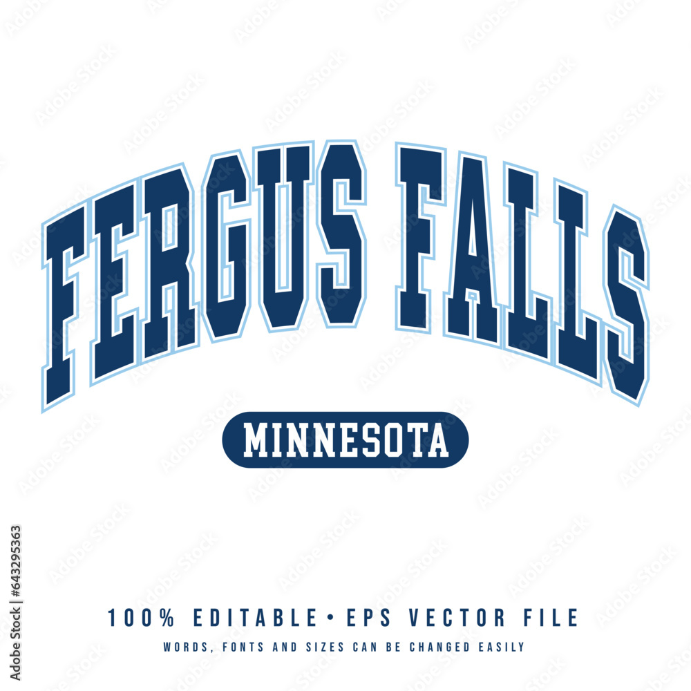 Fergus Falls text effect vector. Vintage editable college t-shirt ...