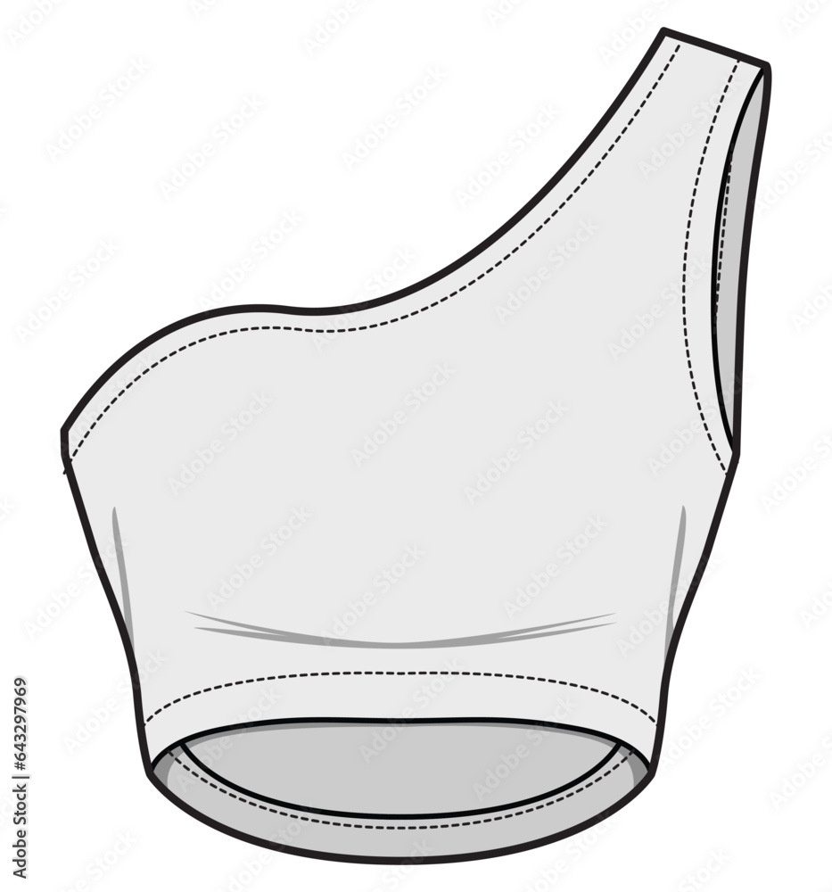 Sleeveless One Shoulder Back Long Crop Top Fashion Flat Sketch Vector ...