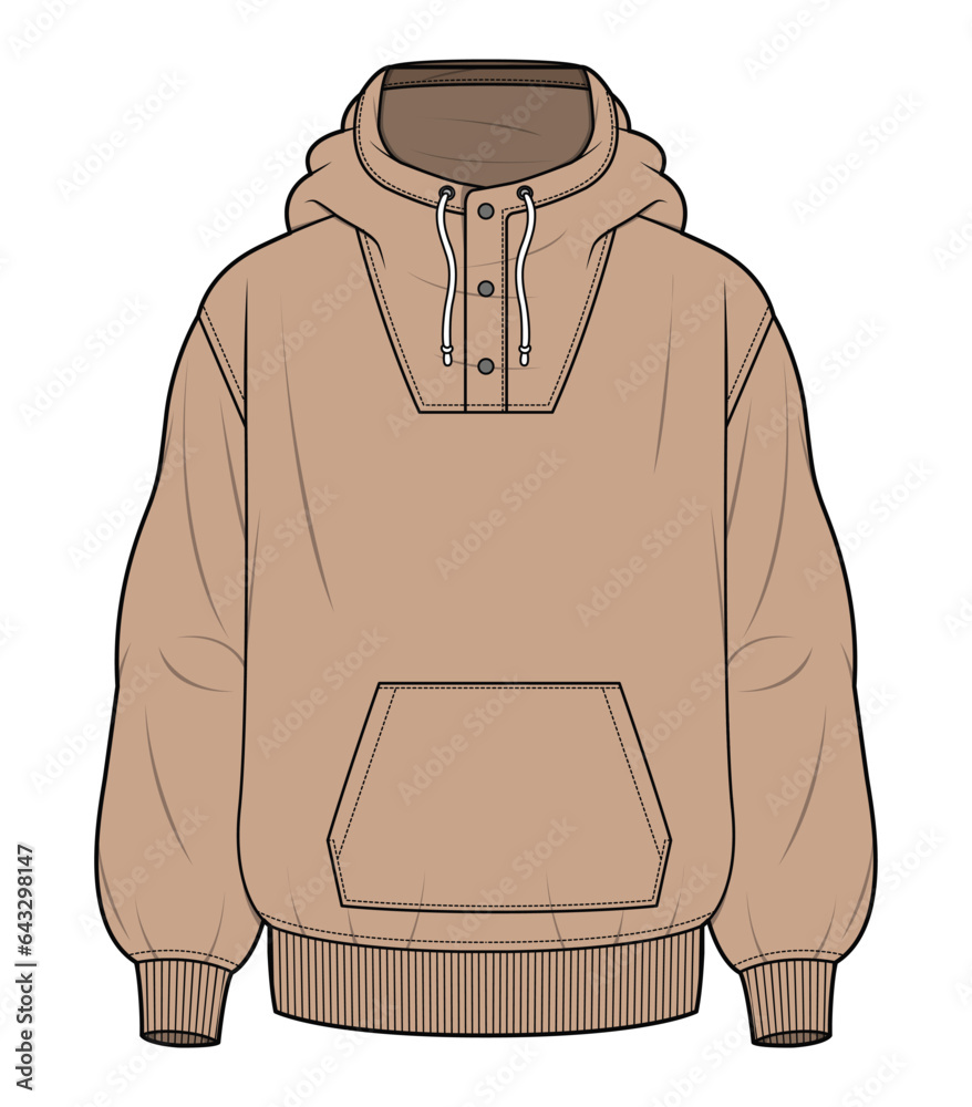 High Neck Button Hoodie Sweater Fashion Flat Sketch Vector Illustration ...