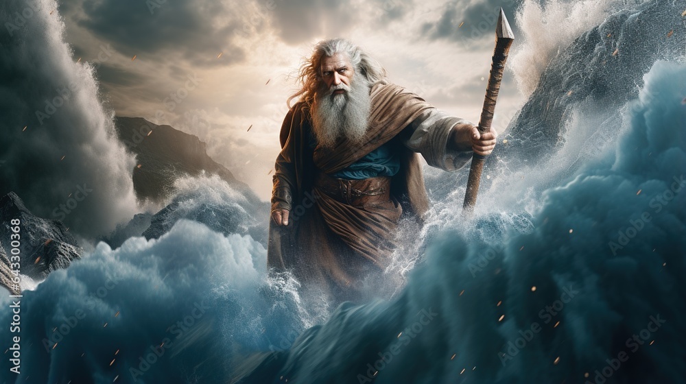 Religious biblical concept, the story of Moses parting the sea, flight ...
