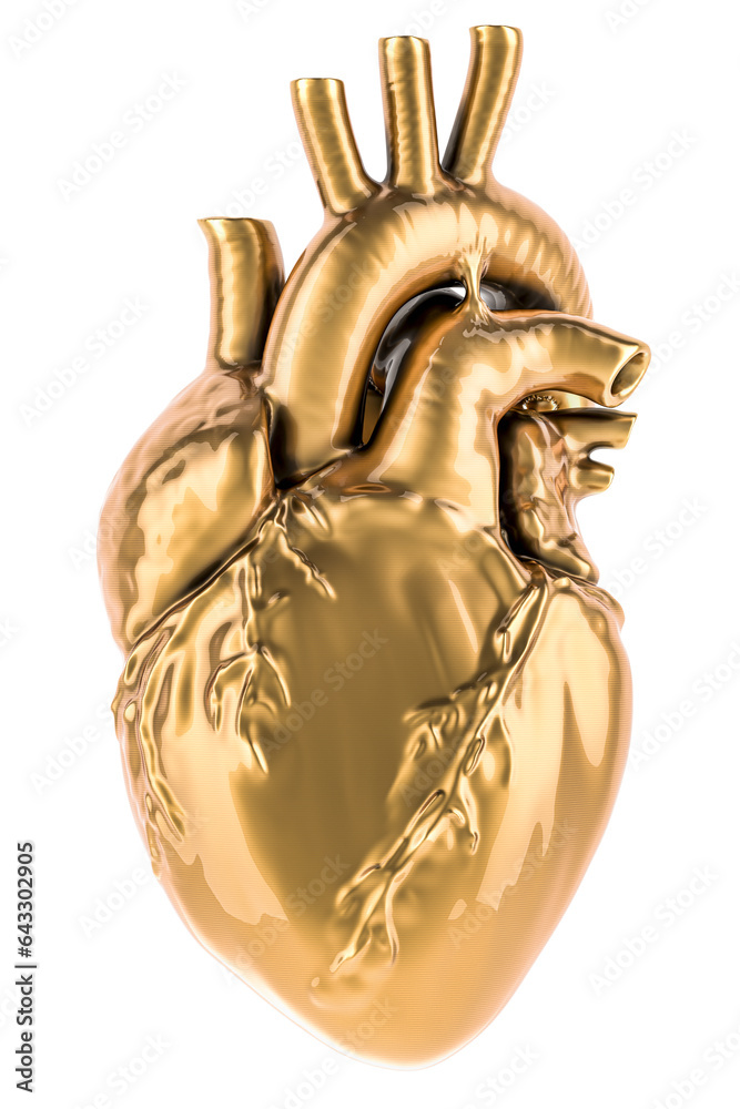 Golden Human Heart, 3D rendering isolated on transparent background ...