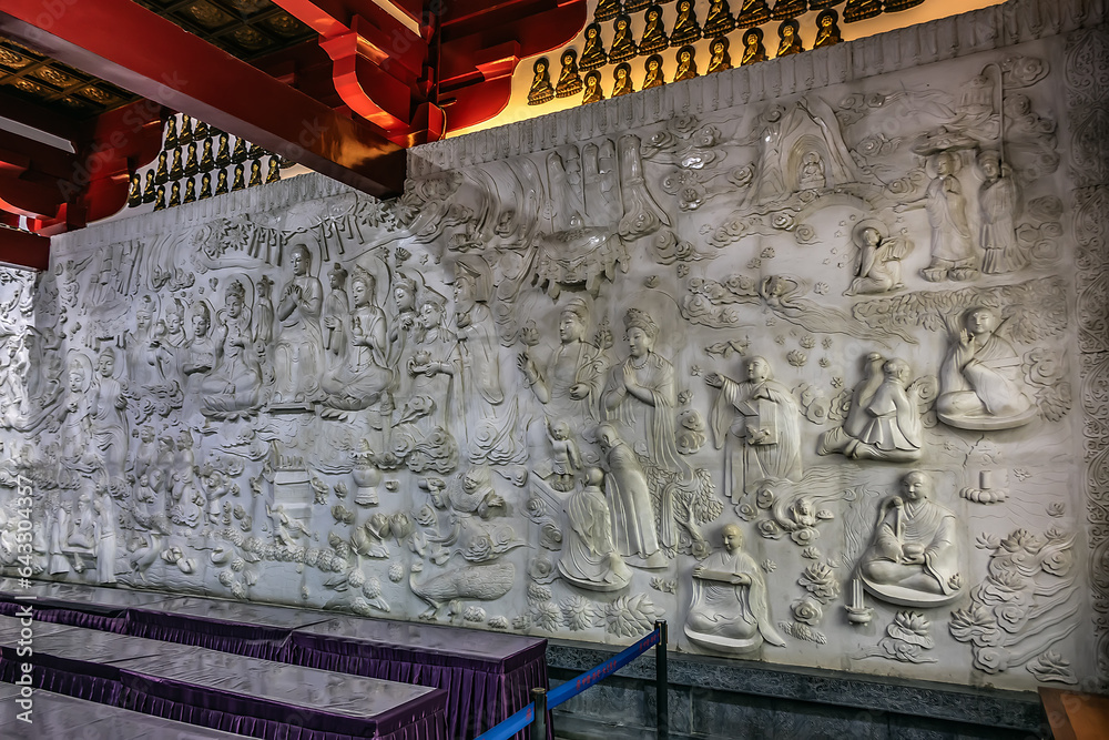 Interior of a pavilion at Giant Wild Goose Pagoda complex, a Buddhist ...