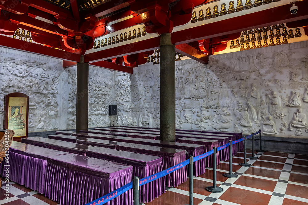 Interior of a pavilion at Giant Wild Goose Pagoda complex, a Buddhist ...