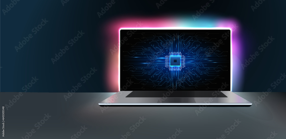 Central Computer Processors CPU concept. Motherboard digital chip. processor with lights on the ...