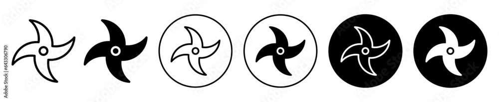 Ninja Star icon set. Ninja throwing star vector symbol in black filled ...