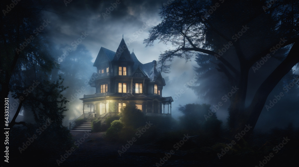 Eerie Haunted Landscape with Haunted Mansion, Halloween, Generative AI ...