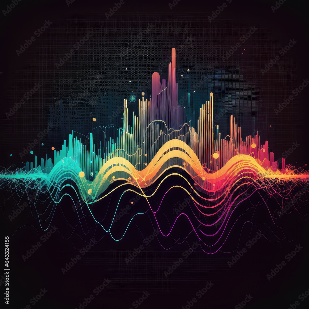 vector line artwork an audio waveform, vivid colors AI generation ...