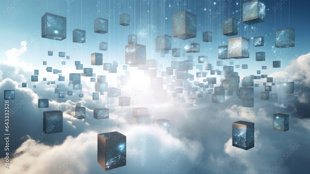 Data floating in the sky, accessed by users on the ground, illustrating ...