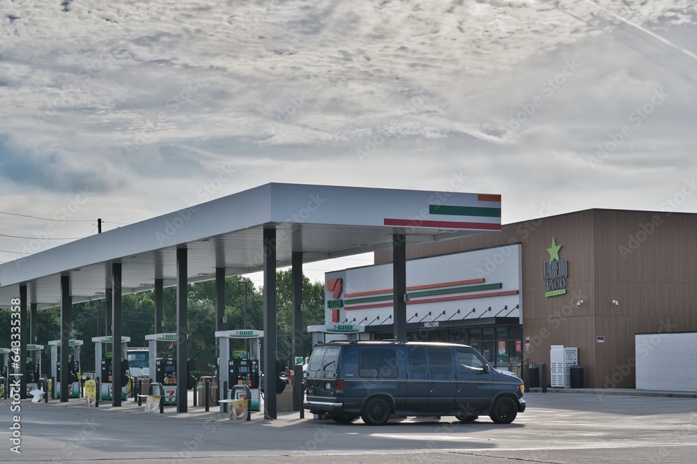 7-Eleven gas station and pumps with a Laredo Taco store in Houston, TX ...