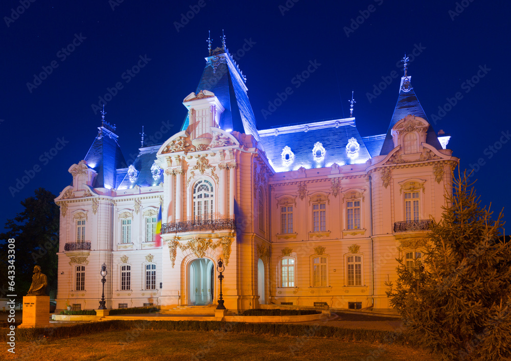 Night view of Craiova Art Museum housed in sumptuous Constantin Mihail ...