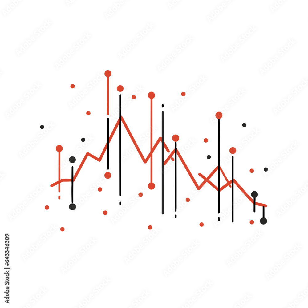 Chart graph vector icon in minimalistic, black and red line work, japan ...