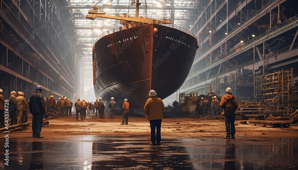 Shipyard industry ,Ship Building Big ship on floating dry dock in ...