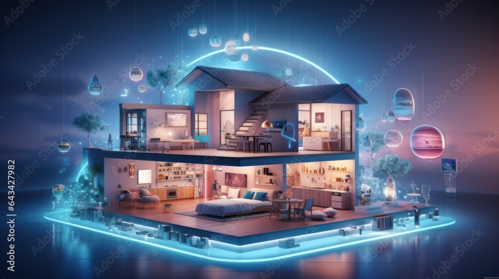 white futuristic smart living house with digital technologies and ...