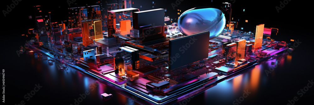 3D Abstract background Futuristic neon city background Tech world ...
