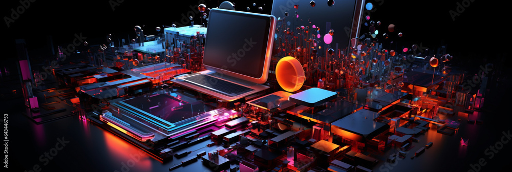3D Abstract background Futuristic neon city background Tech world ...