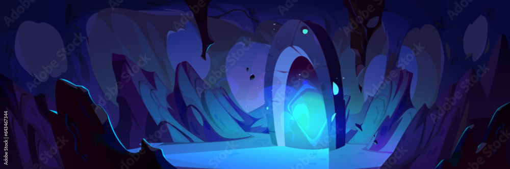 Magic cave with fantasy portal door cartoon vector. Alien teleport gate ...