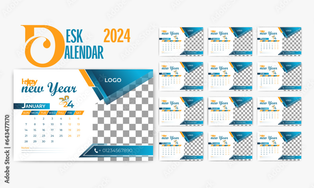 Desk calendar 2024 planner and corporate design template set, Annual ...