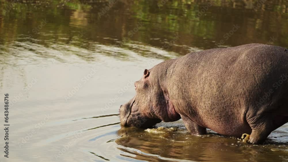 Vidéo Stock Slow Motion Shot of Hippo Hippopotamus slowly walking into ...