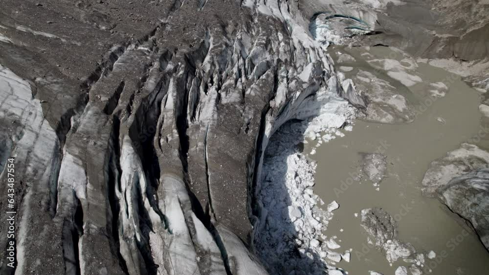 Debris covered Pasterze glacier melting ice cave due to climate change ...
