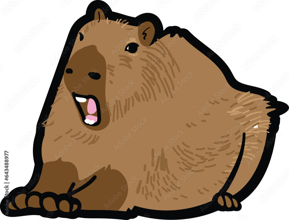 Vector of drawing brown cartoon capybara yawning Stock Vector | Adobe Stock