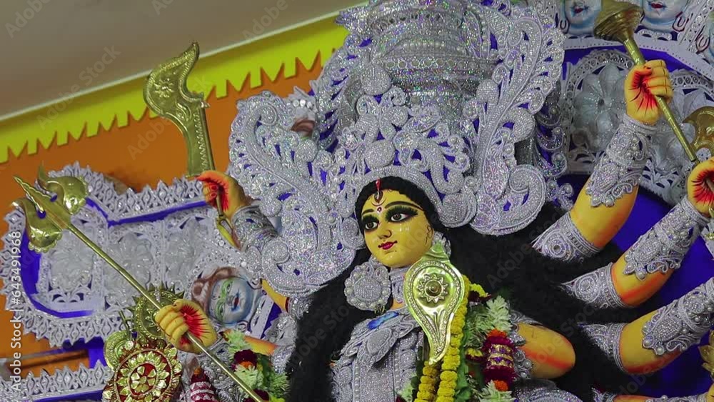 Video Stock Idol of goddess durga being worshipped during famous ...
