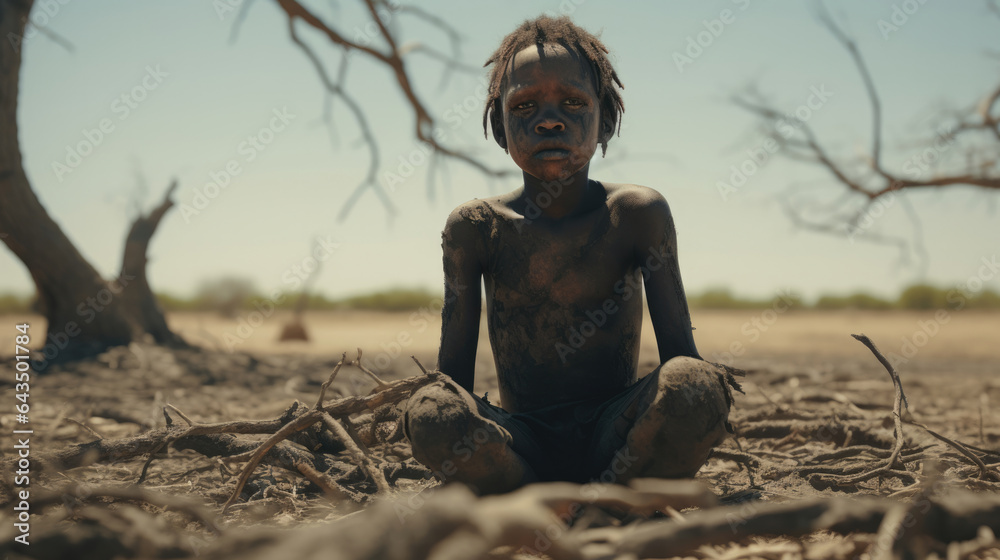 Black boy Hungry starving poor little child looking at the camera ...