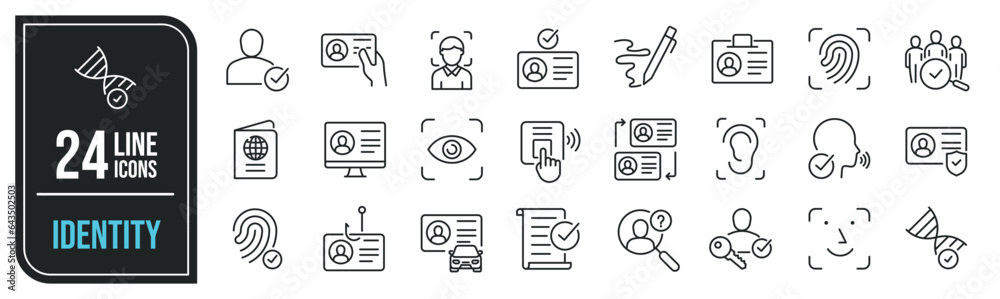 Identity line icons. Editable stroke. For website marketing design ...