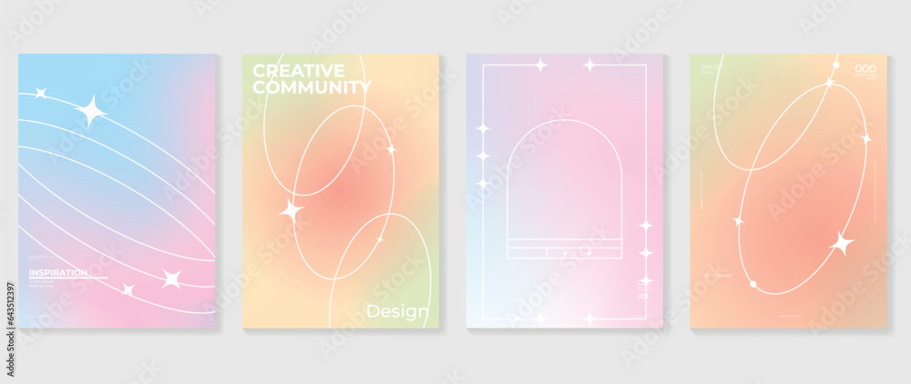 Idol lover posters set. Cute gradient holographic background vector ...