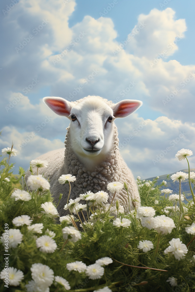 Image of sheep in a beautiful field of flowers. Farm Animals ...