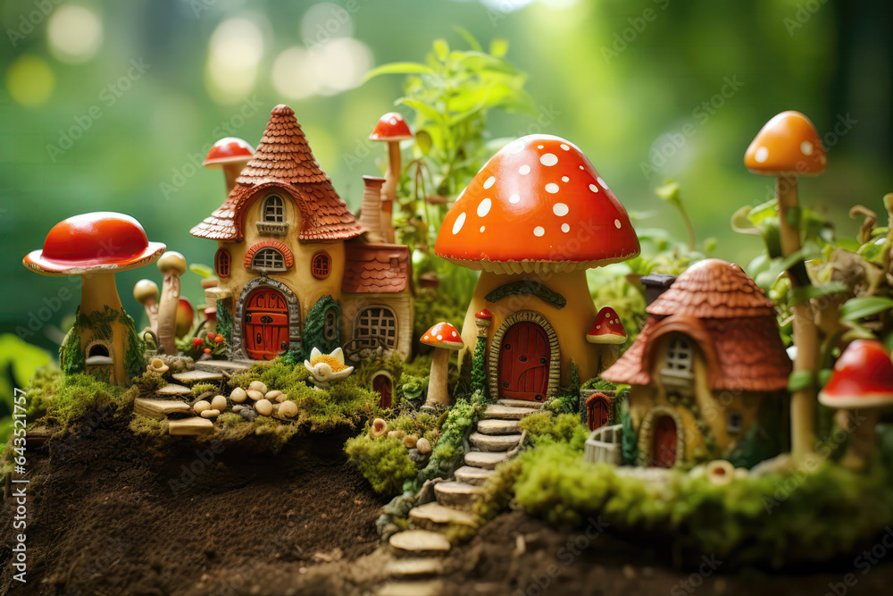 Fanciful Toadstool Village Inhabited By Miniature, Magical Beings ...