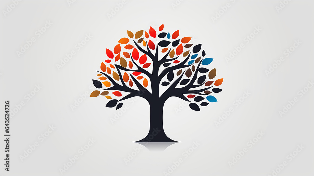 beautiful logo of tree with different colors of leaf with copy space ...