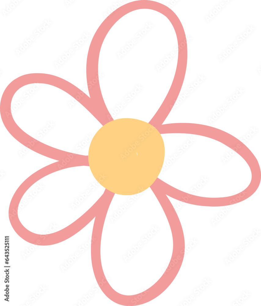 cute pink flower outline cartoon doodle flat desing illustration. Stock ...