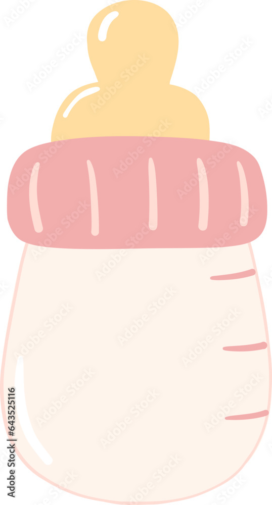 Cute baby shower, pink milk bottle cartoon doodle flat desing ...