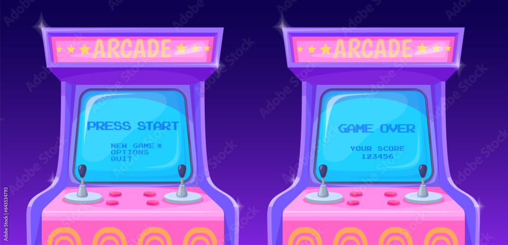 Arcade machines screens. Retro computer monitor with start player video ...