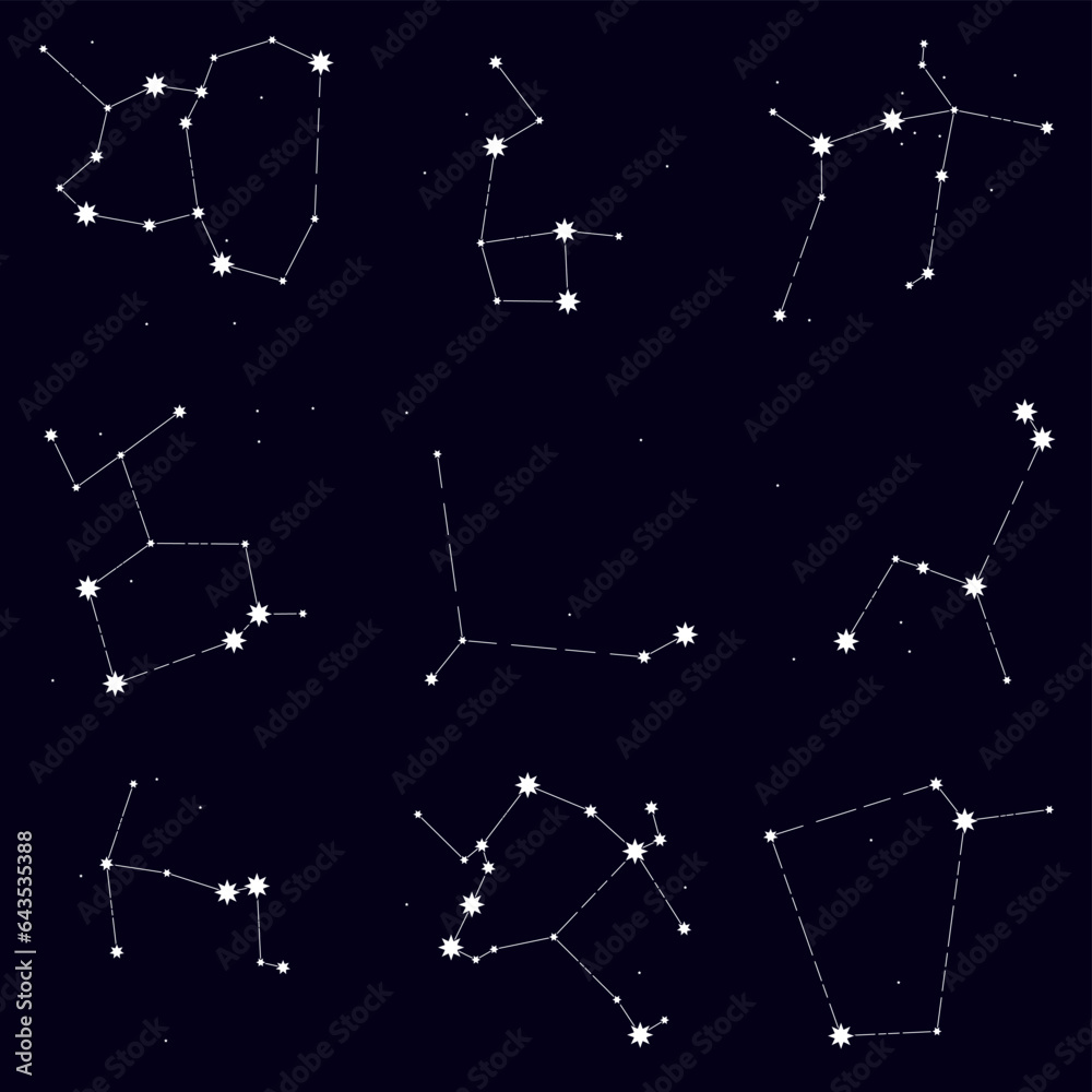 Set of abstract fairy constellations against night sky. Accumulation ...