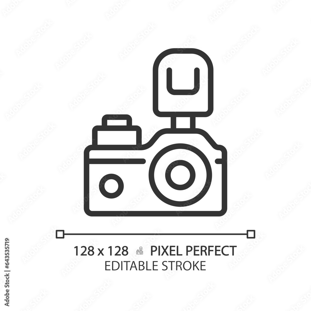 2D pixel perfect editable black camera icon, isolated vector, thin line ...