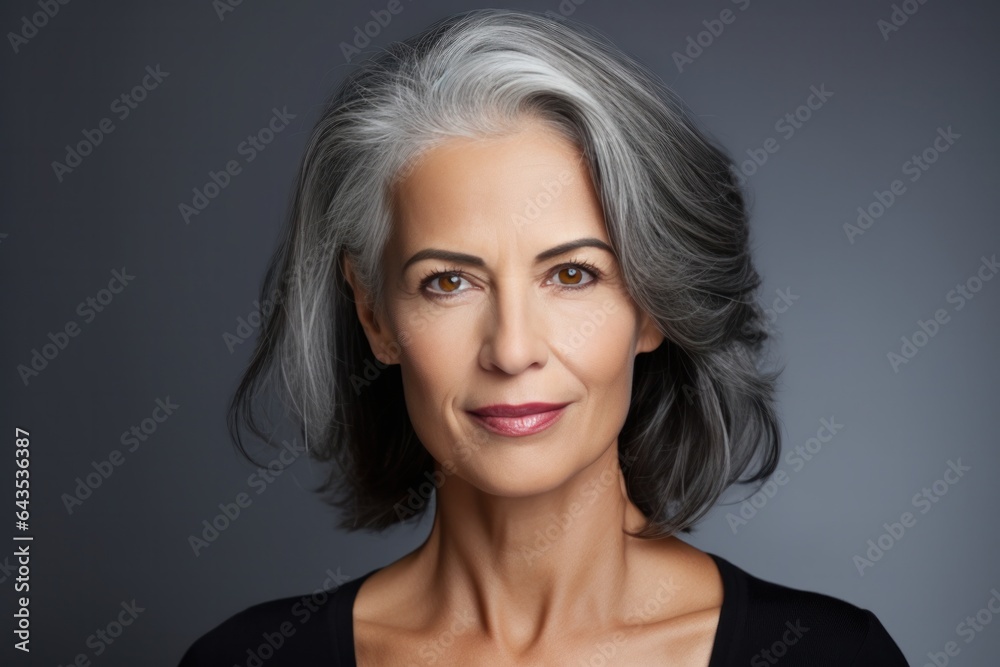 Beautiful Middle Aged Woman with Perfect Skin, Hair and Decollete Zone ...