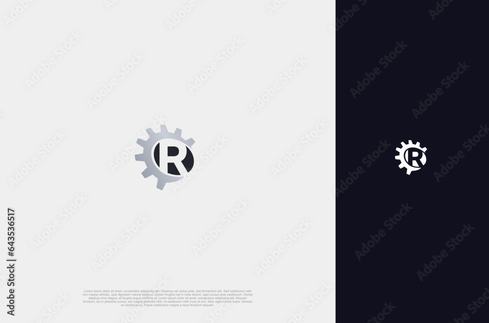 Initial R and Gear Logo design template industry company logo. letter R ...