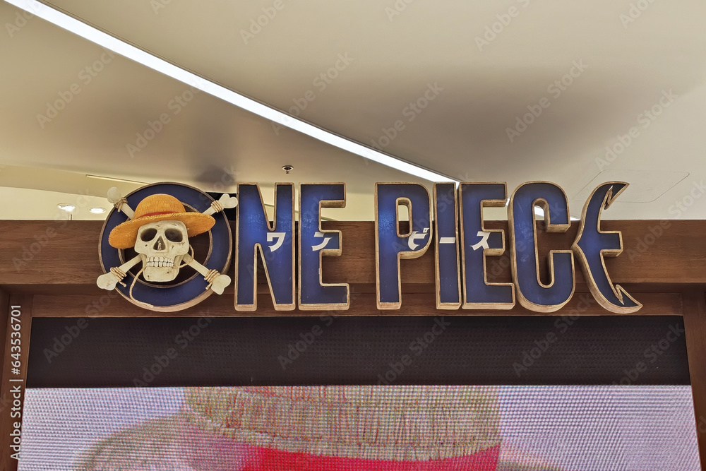 BANGKOK, THAILAND - SEPTEMBER 03, 2023: One Piece Sign. One Piece is a ...