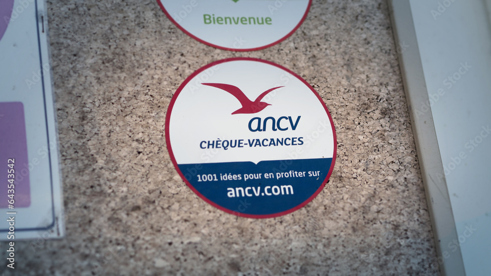 September 4th 2023 in France, focus on a sticker of ancv chèques ...