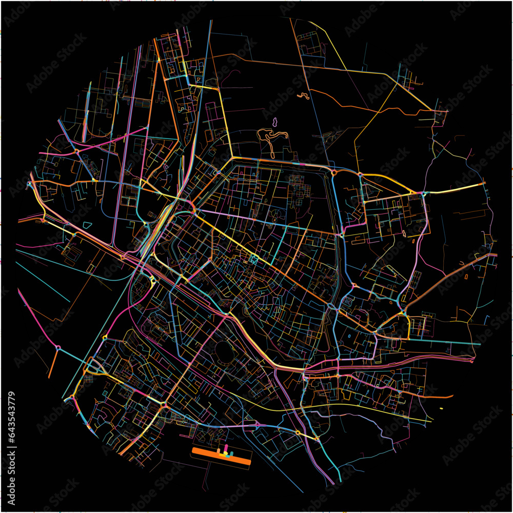 Colorful Map of Ferrara, Emilia-Romagna with all major and minor roads ...