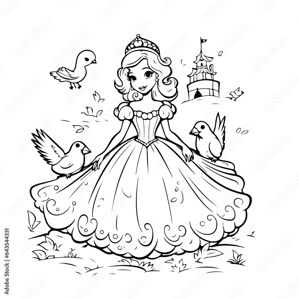 Princess coloring page for your design. Coloring book for preschool ...