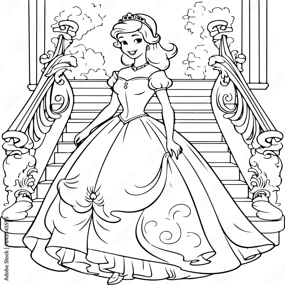 Princess coloring page for your design. Coloring book for preschool ...