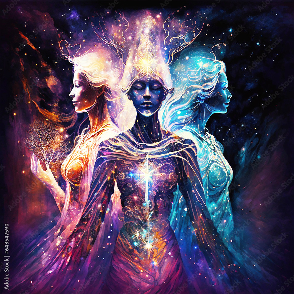 Divine spiritual energy from universe, a fictional person, illustration ...