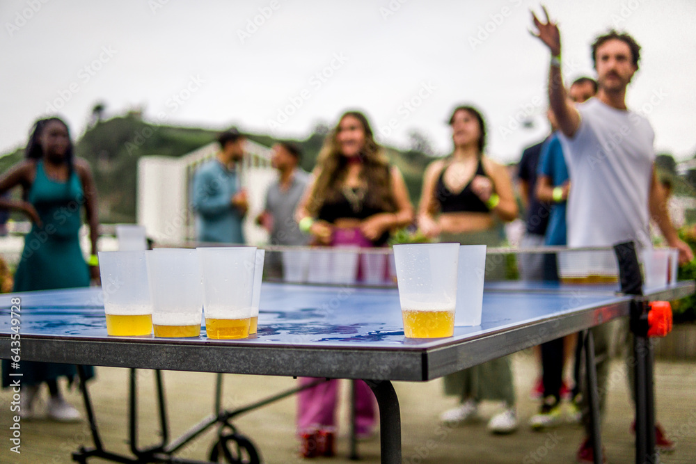 Guy Making the Gesture of Throwing the Ball into the Rival's Cups in a ...
