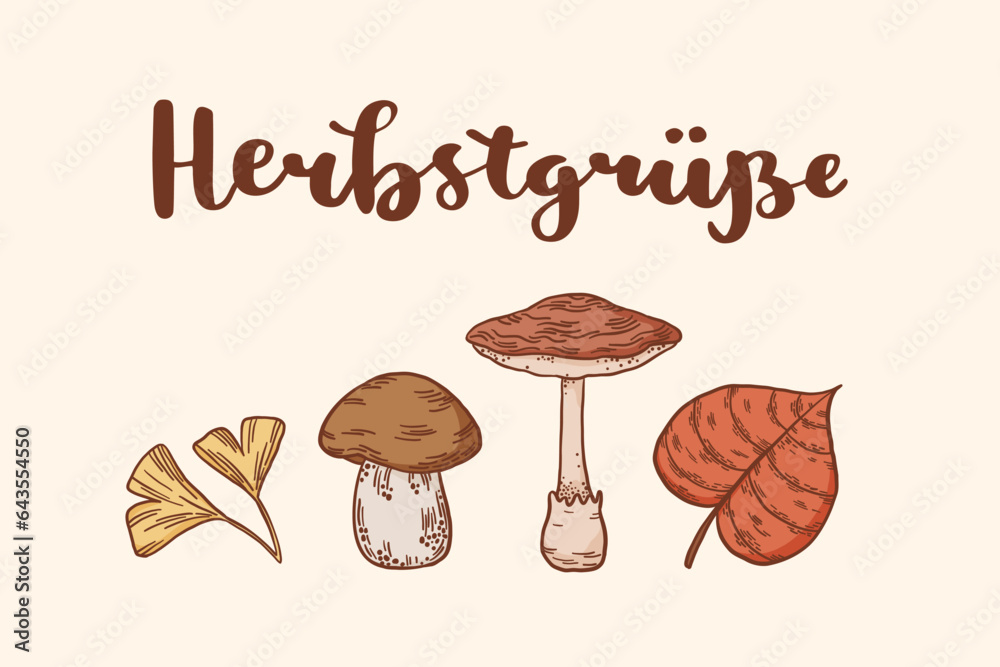 German autumn lettering "Herbst Grüße", in English means "Fall ...