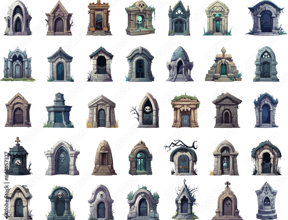 Photo & Art Print Cartoon grave family crypts set, LadadikArt