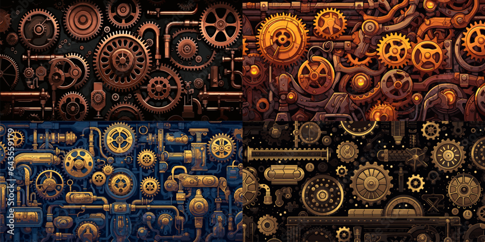 Vintage tech mechanical complex backgrounds. Power-driven mechanic ...