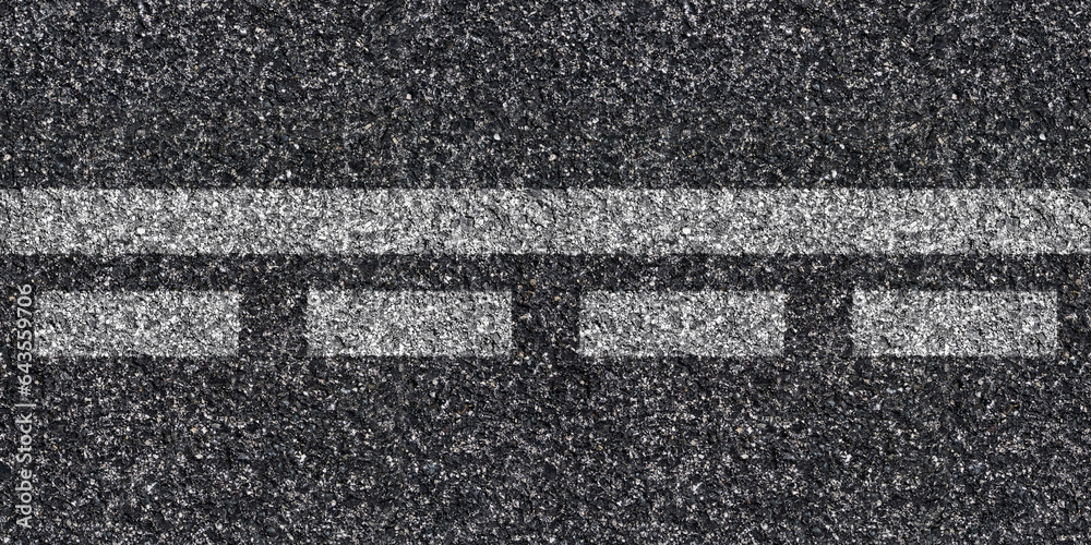 Seamless asphalt texture with dual unbroken and interrupted lines at ...