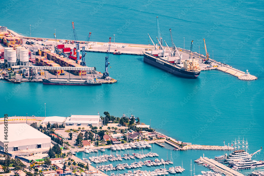 06 April 2023, Antalya, Turkey: Industrial Coastal Hub: An aerial view ...